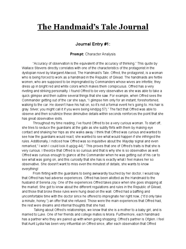 Journal Entrys - The Handmaid's Tale | PDF