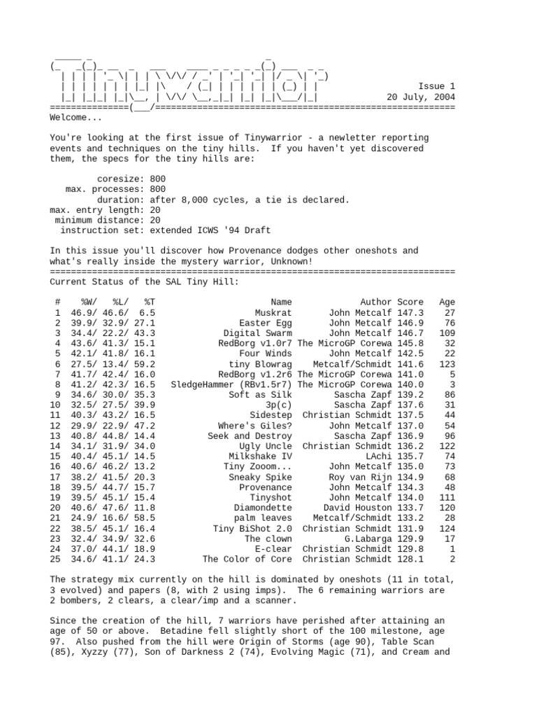 Core War - Tiny Warrior Issue 1 | PDF