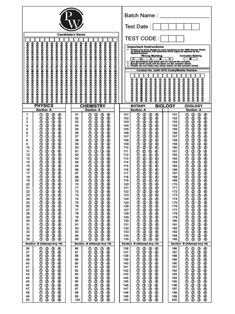 Practice Test OMR Sheet - Yakeen 2.0 2023 | PDF | Computing | Human ...