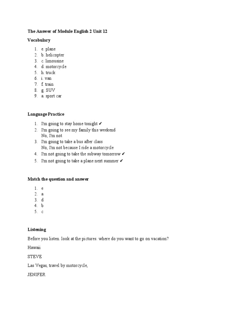 The Answer of Module English 2 Unit 12-Dikonversi | PDF