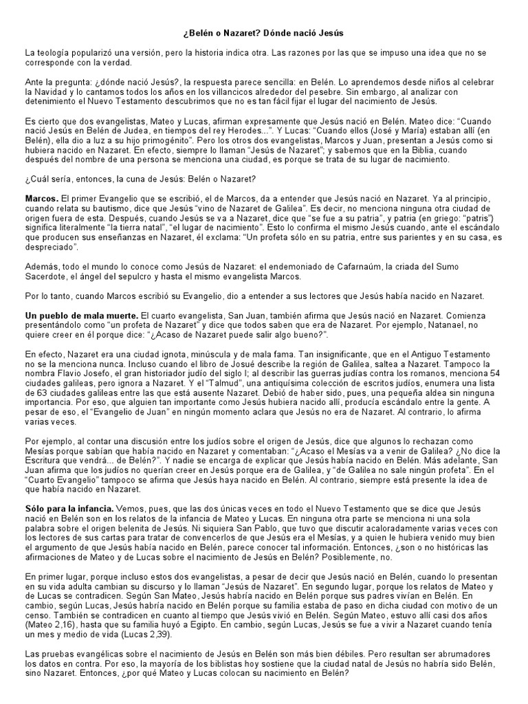 ¿Belén o Nazaret Dónde Nació Jesús | PDF