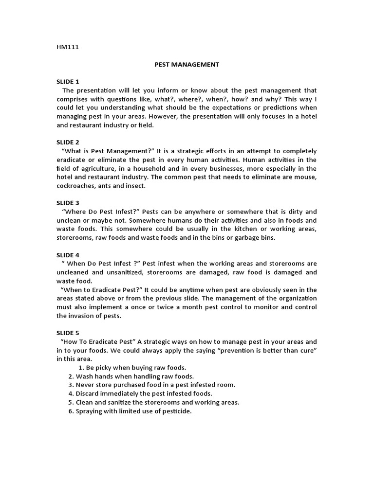 Pest Management Summary | PDF | Pest (Organism) | Pest Control