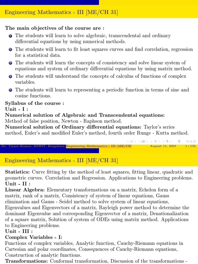 III SEM ME-CH 31 Unit - I | PDF | Equations | Fourier Series