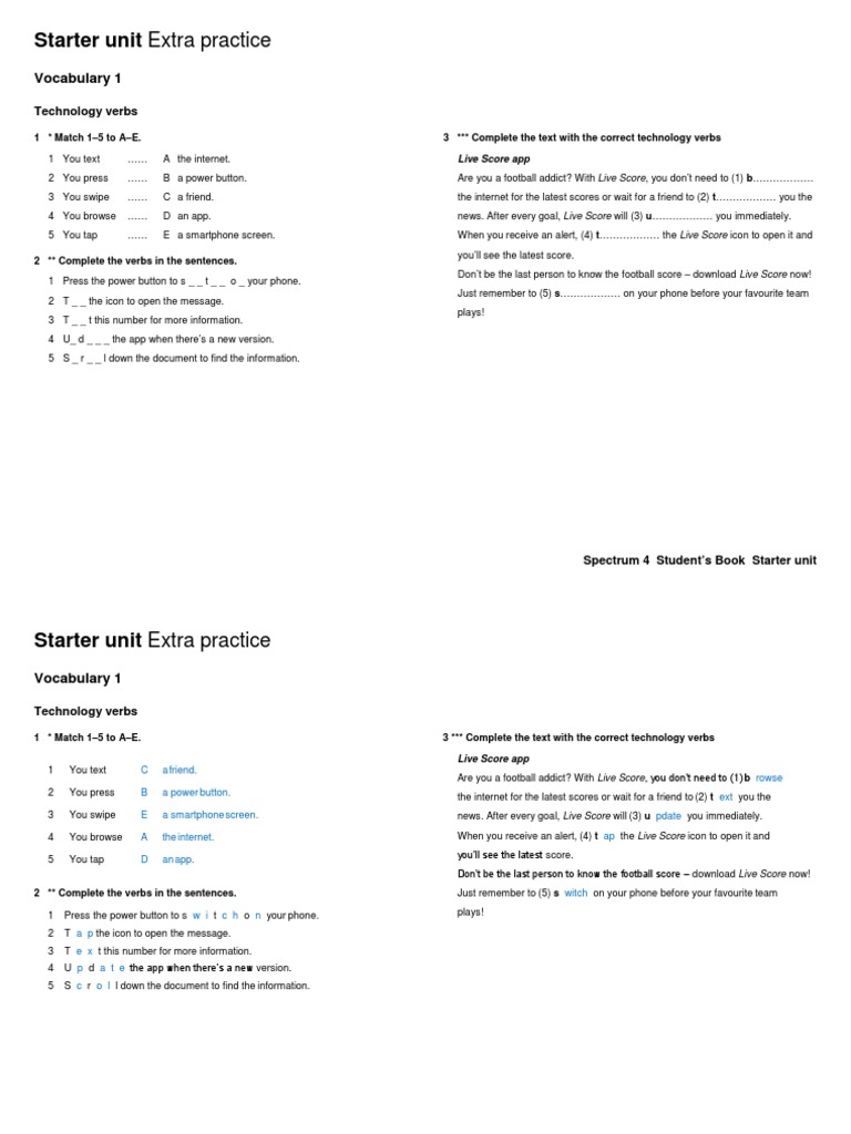 Extra Vocabulary Practice 1 With Key | PDF | Computing | Smart Devices