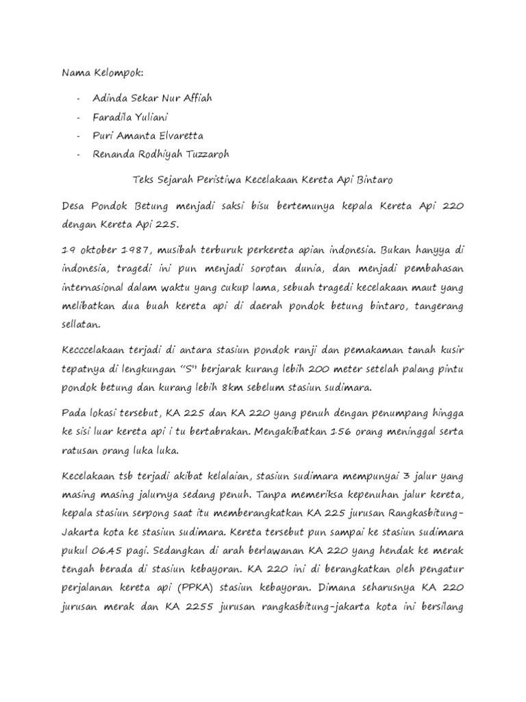 Teks Sejarah Kereta Bintaro (1987) | PDF