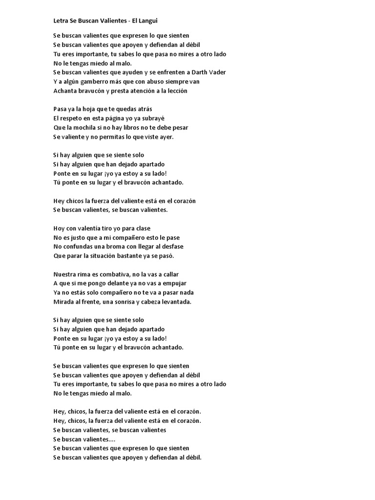 Letra Se Buscan Valientes | PDF