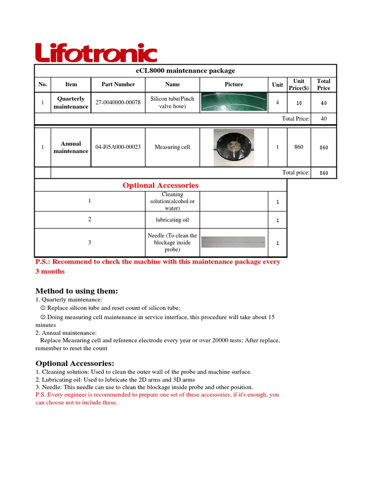 ECL8000 Maintenance Package | PDF