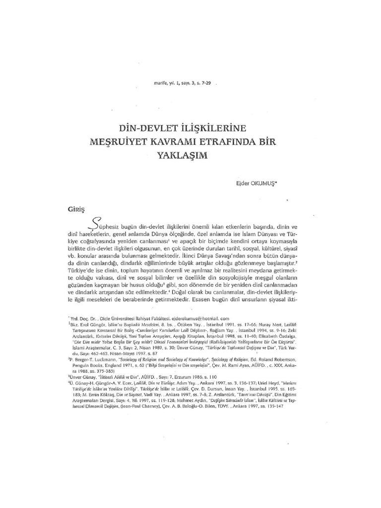 DiN-DeVLET İLİŞKİLERiNE Meşruiyet Yaklaşımı | PDF