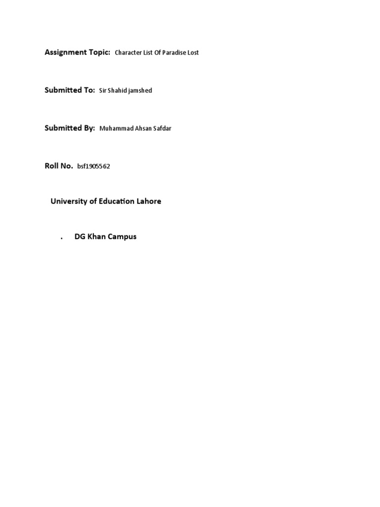 AhsanAfridi Assignment | PDF | Adam | Paradise Lost