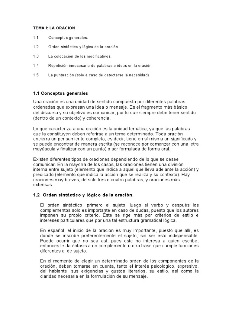 La Oración y Su Orden Sintático y Lógico. | PDF | Oración (Lingüística ...