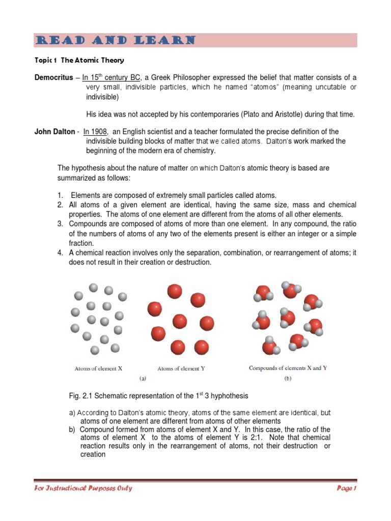 M2-Topic1 The Atomic Theory | PDF | Atoms | Chemical Elements