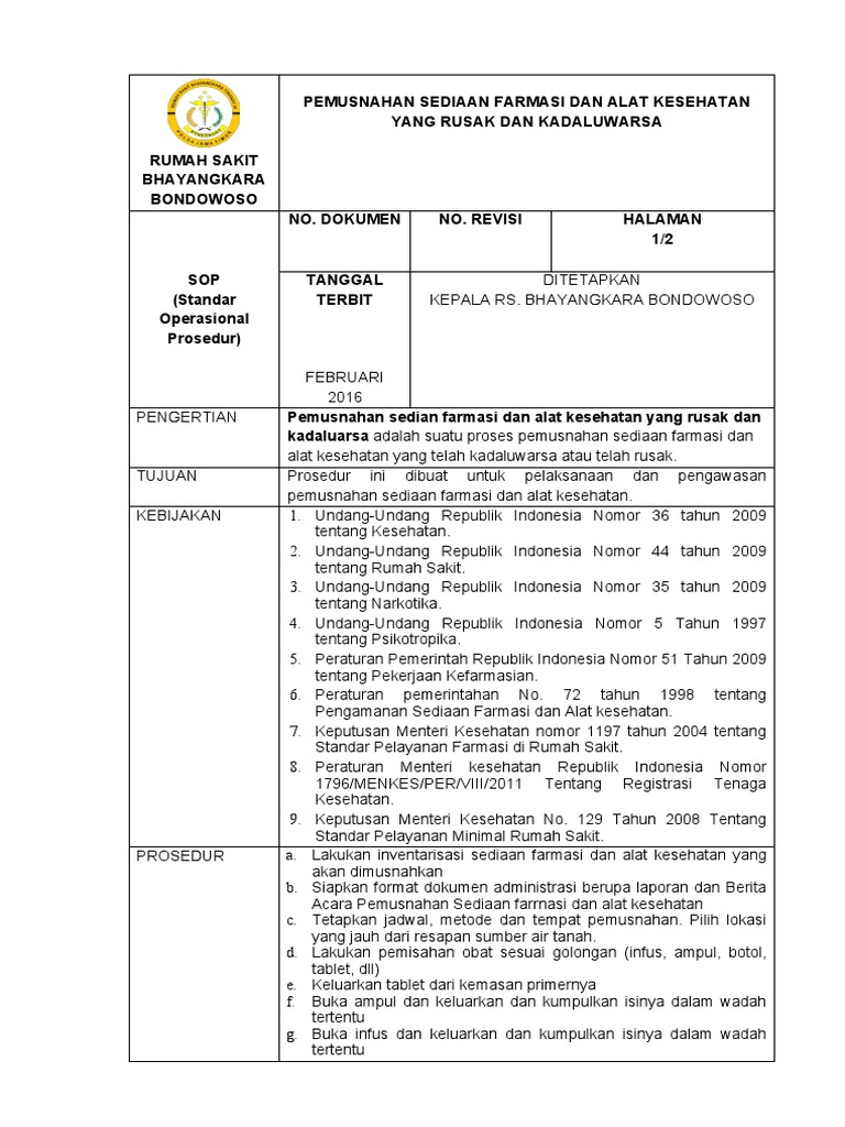 Pemusnahan Sediaan Farmasi & Alkes Yg Rusak Fix | PDF