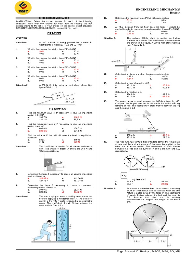 Engineering Mechanics | PDF | Friction | Force