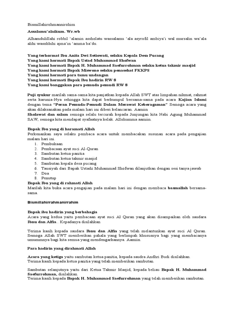 Teks MC Pengajian | PDF