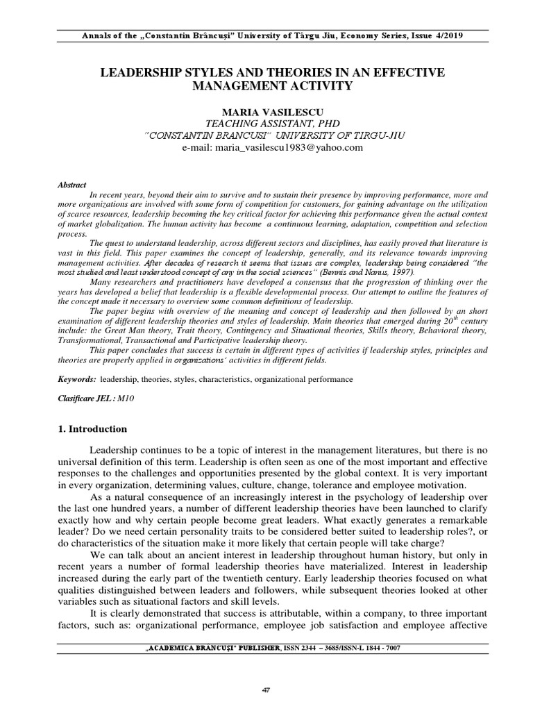Leadership Styles and Theories Overview | PDF | Leadership | Science