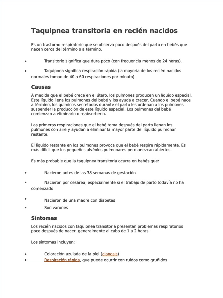 Taquipnea transitoria en recién nacidos | PDF | Parto prematuro ...