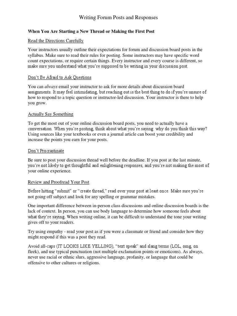 Writing Forum Posts and Replies 1 | Download Free PDF | Internet Forum ...