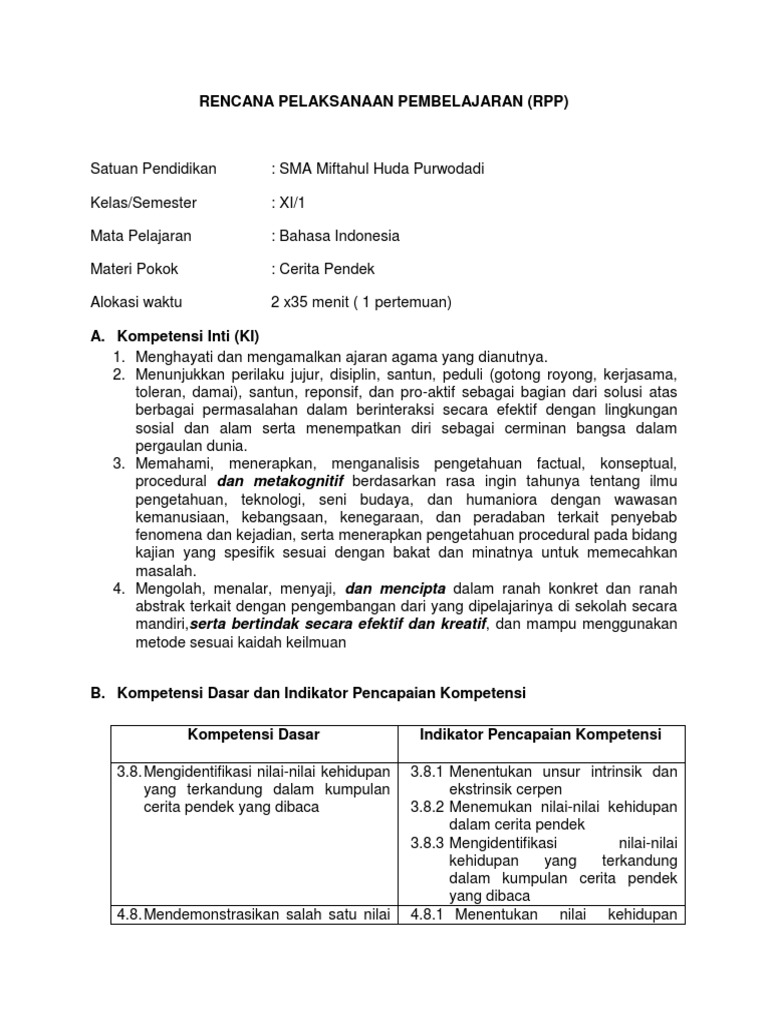 Rencana Pelaksanaan Pembelajaran (RPP) | PDF