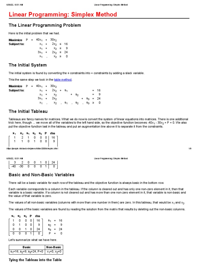 8a - Linear Programming Simplex Method | PDF | Linear Programming ... 8a - Linear Programming Simplex Method | PDF | Linear Programming ...