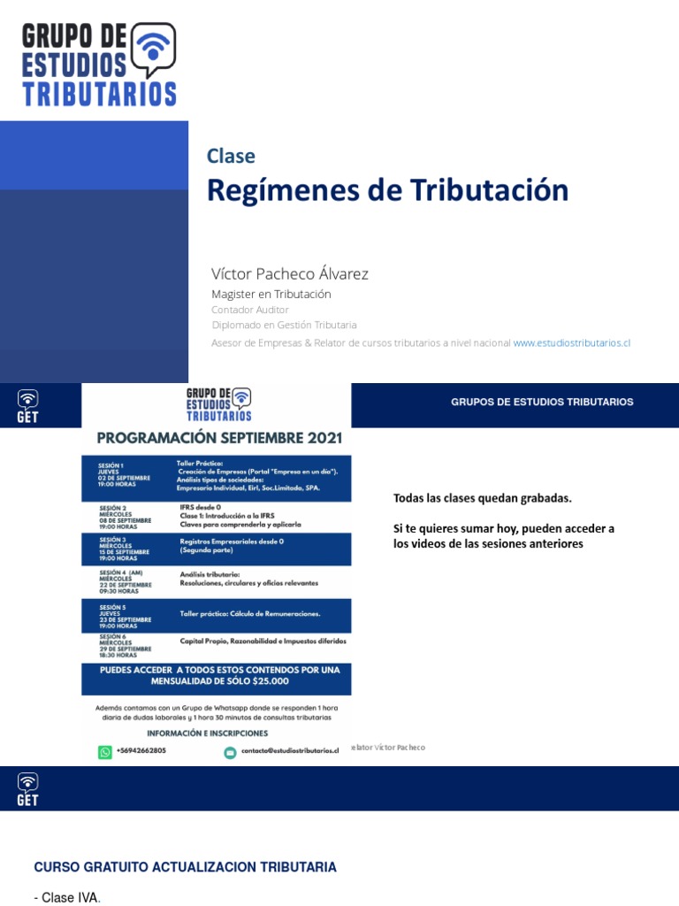 Clase Regimenes Tributarios | PDF | Impuestos | Impuesto sobre la renta