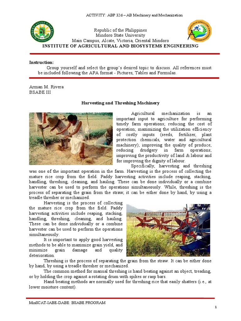 2.5 Research Paper - Machinery Mechanization - Harvesting and Threshing ...