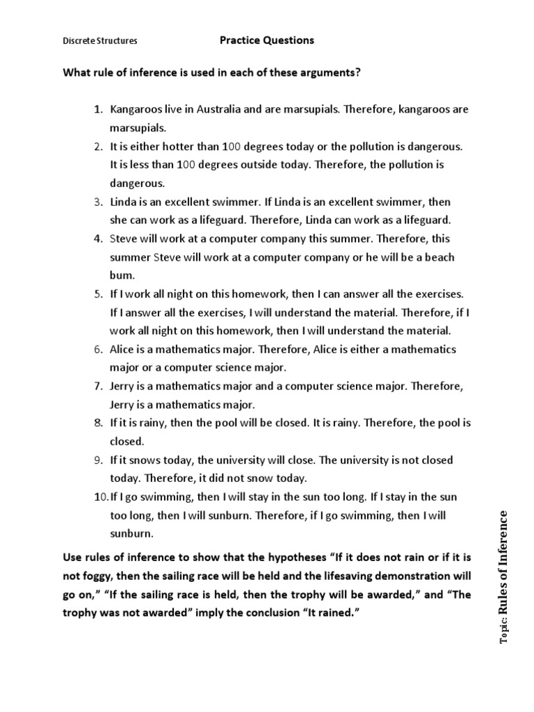 Q3 - Practice Questions (Rules of Inference) | PDF | Argument | Fallacy