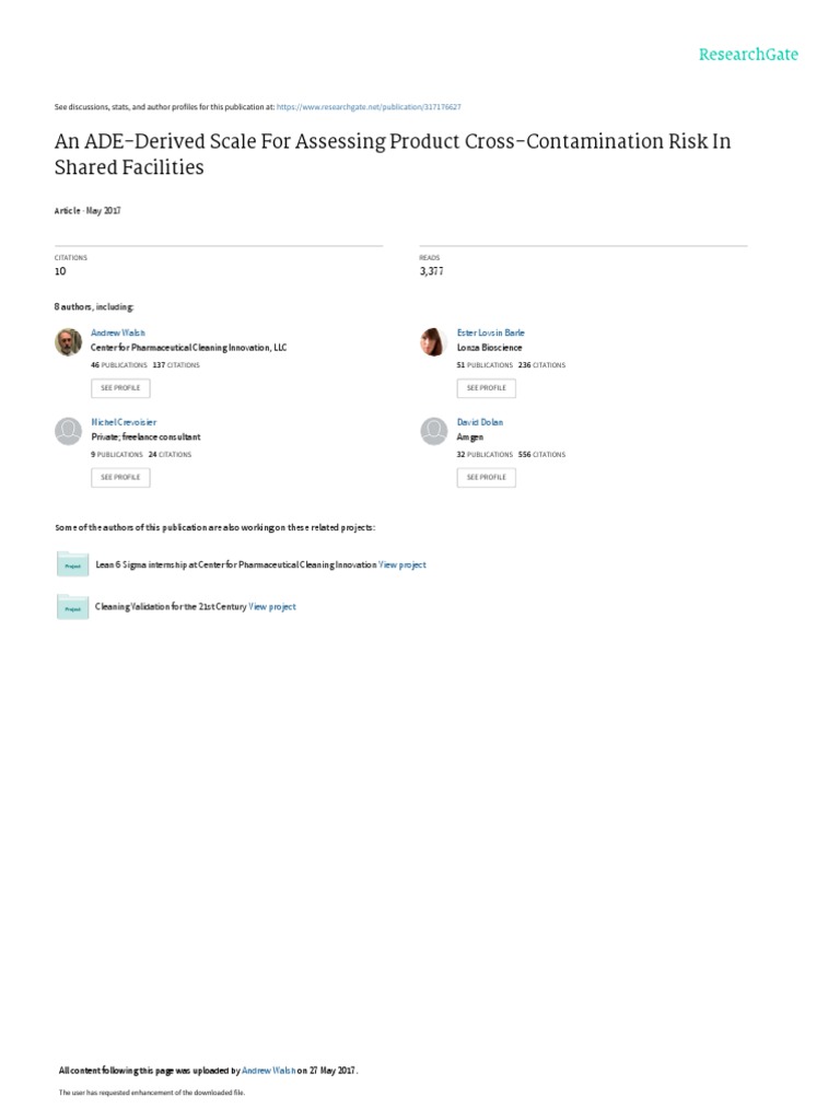 An ADE-Derived Scale For Assessing Product Cross-Contamination Risk in ...