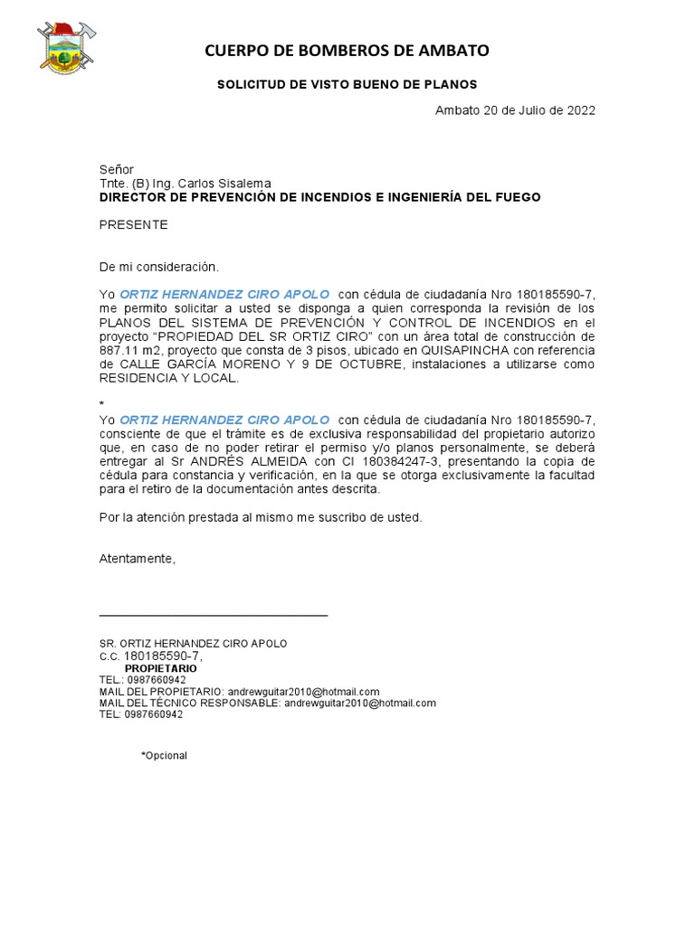 Solicitud de Visto Bueno de Planos | PDF