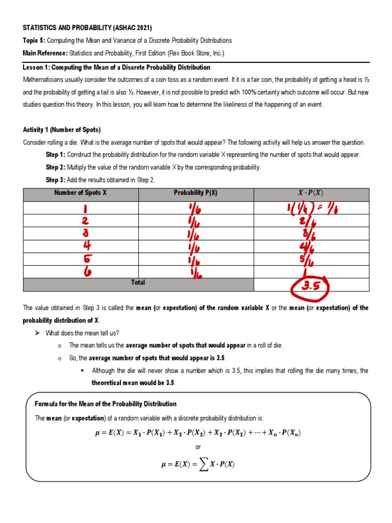 Topic 5 Complete | PDF | Variance | Random Variable