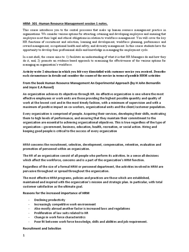 HRM 301: Introduction to HR Management | PDF | Human Resources | Human Resource Management