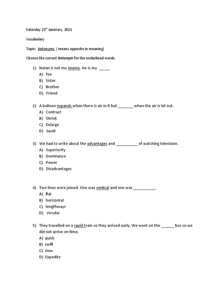 STD 3 English (Synonyms, Antonyms and Drawing Conclusions Worksheet) | PDF