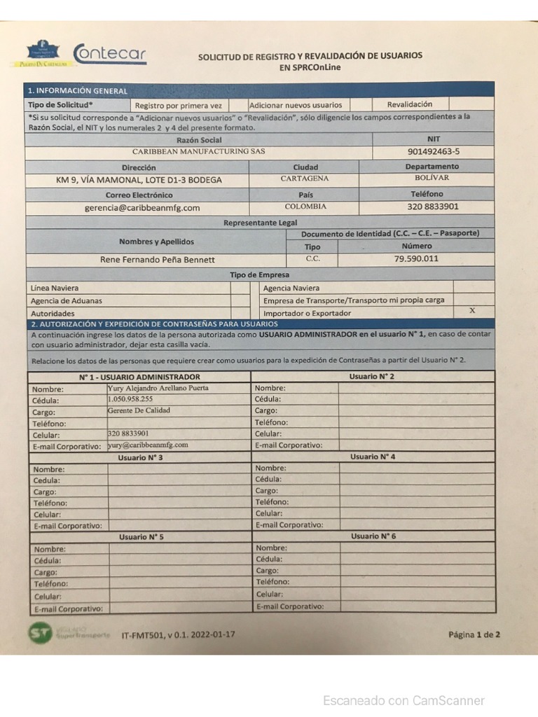 fmt501 Solicitud de Registro y Revalidacion de Usuarios en Sprconline ...