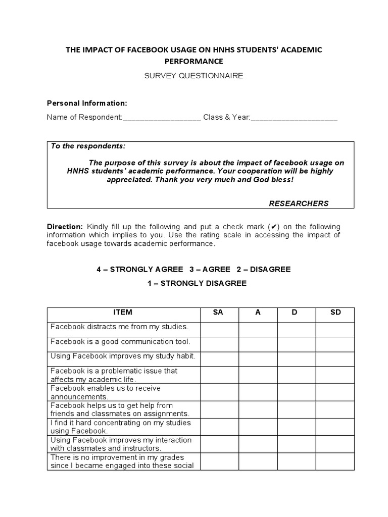 Facebook's Impact on HNHS Students | PDF | Facebook | Questionnaire