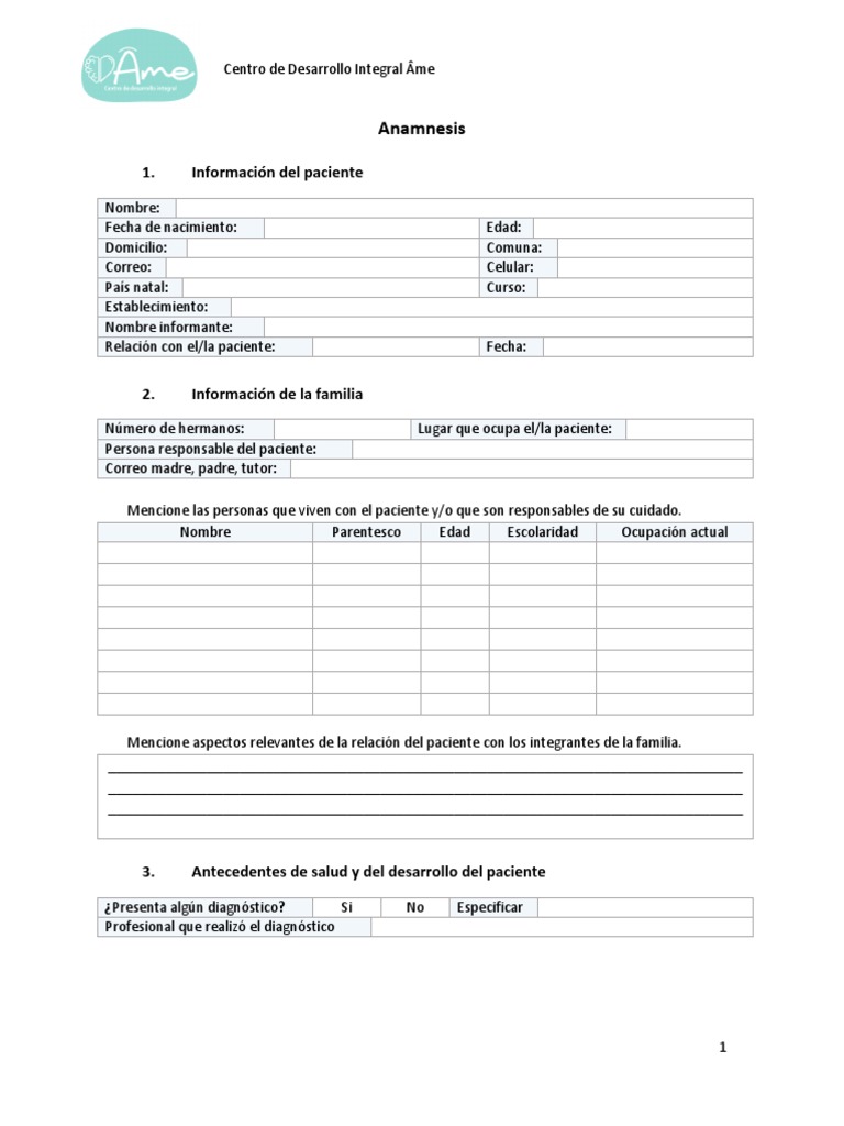 Formato de Anamnesis | PDF | Educación de la primera infancia ...