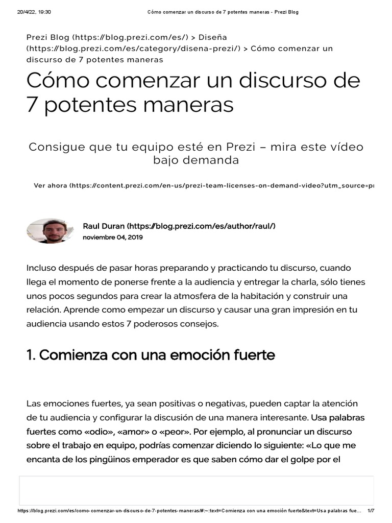 Cómo Comenzar Un Discurso de 7 Maneras | PDF | Hablar en público Cómo Comenzar Un Discurso de 7 Maneras | PDF | Hablar en público