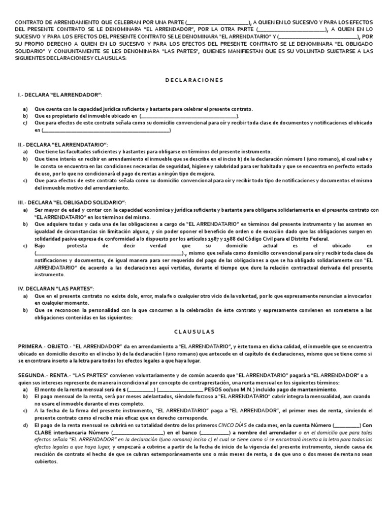 Machote Contrato Arrendamiento | PDF | Pagos | Daños y perjuicios