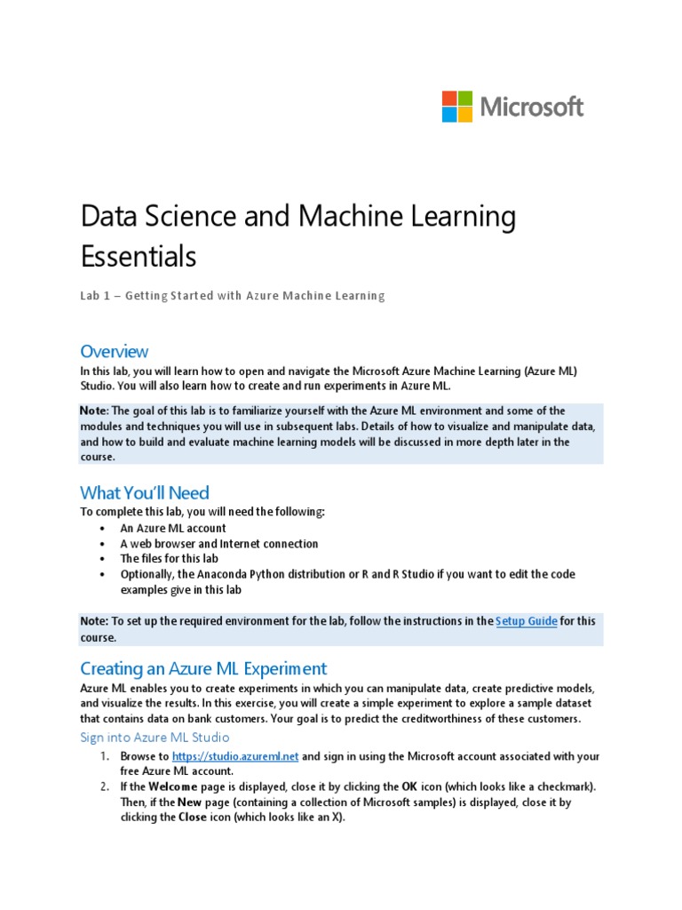 Lab 1 - Getting Started With Azure ML | PDF | Machine Learning | Python ... Lab 1 - Getting Started With Azure ML | PDF | Machine Learning | Python ...