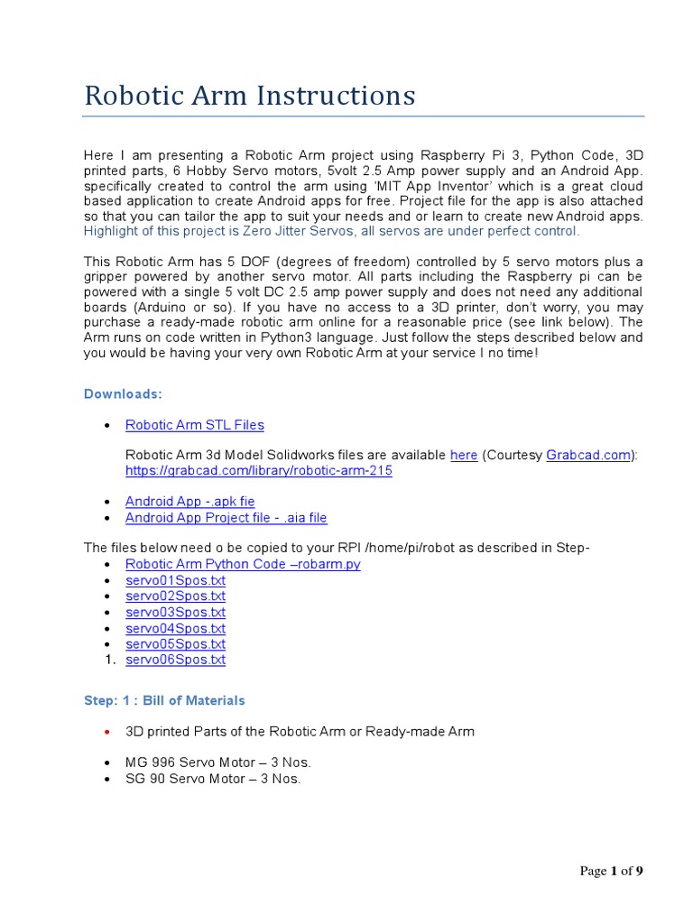 Robotic Arm Tutorial Word - Docx-Rev1 | PDF | Computing | Computer Engineering