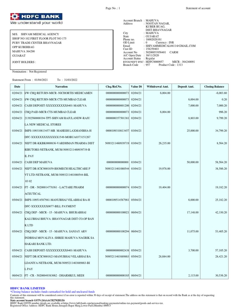 Date Narration Chq./Ref - No. Value DT Withdrawal Amt. Deposit Amt ...