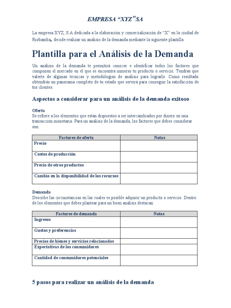 Plantilla para El Análisis de La Demanda..... | PDF | Marketing ...