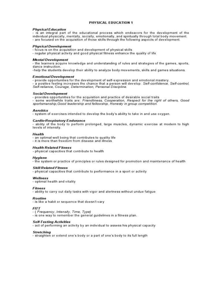 Pe1 Reviewer | PDF | Physical Fitness | Skeletal Muscle