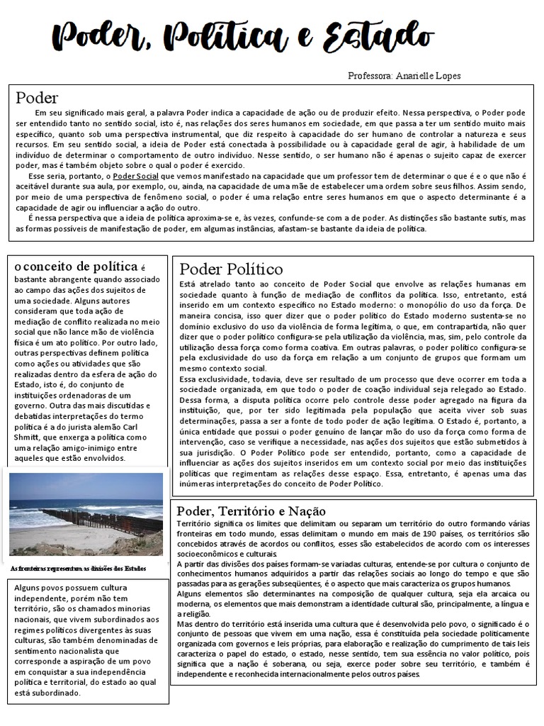 Poder, Política e Estado Resumo | PDF | Estado | Sociologia
