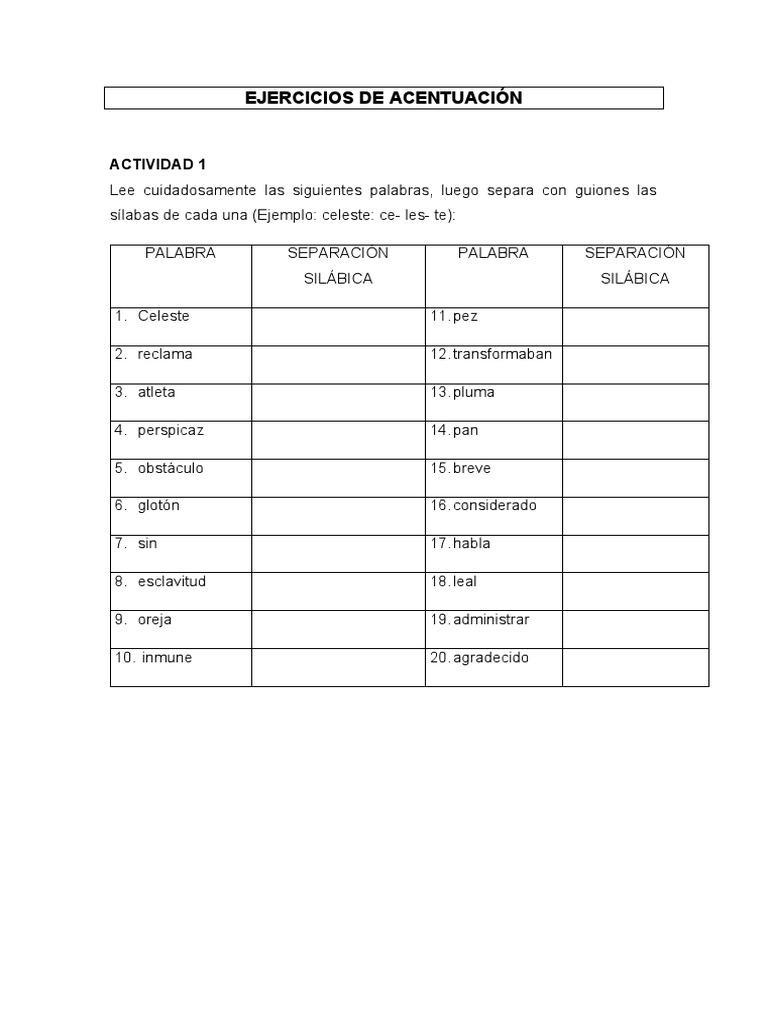 Ejercicios de Acentuación | PDF