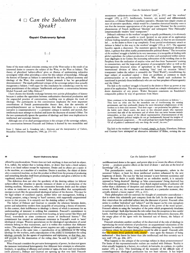 Spivak, 1988. Can The Subaltern Speak | PDF