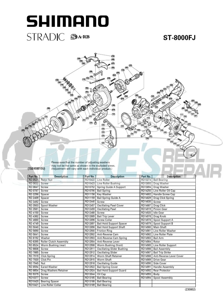 Shimano Stradic ST8000FJ Schematic | PDF | Clutch | Tools