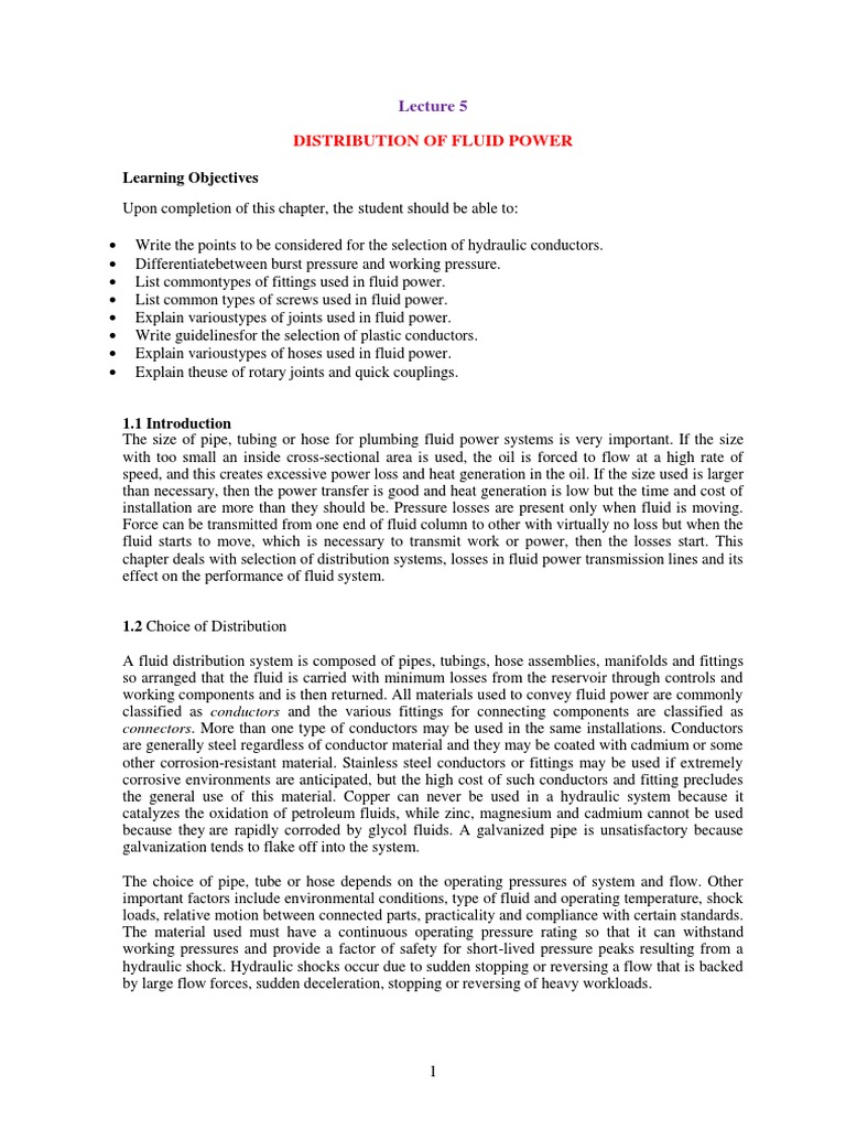Fluid Power Distribution Systems Guide | PDF | Reynolds Number | Pipe ...