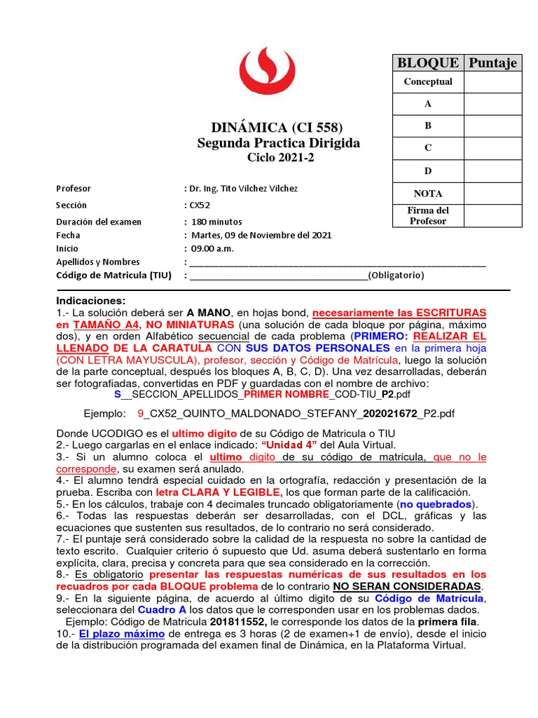 PPC2-Dinamica-UPC-2021-2 CX52 | PDF | Masa | Frecuencia