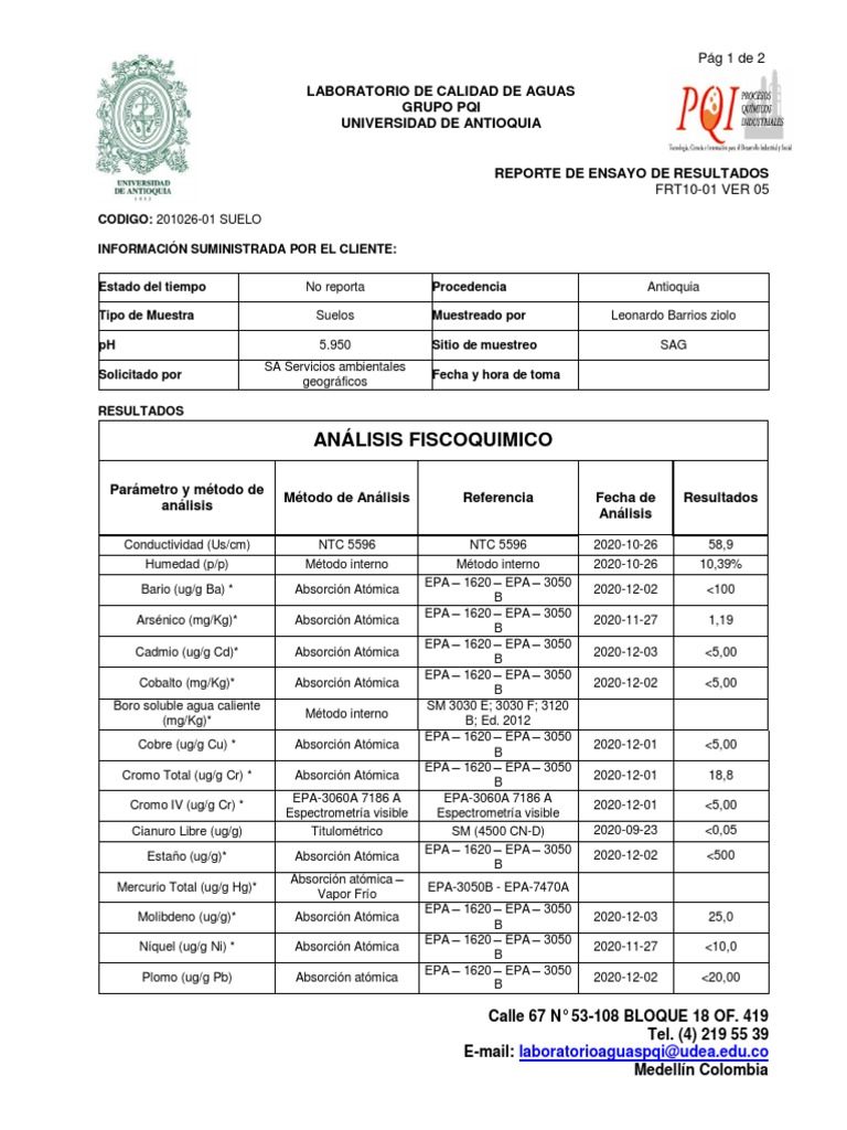 FRT10-01 V05 Reporte de Ensayo 201026 | PDF | Química | Naturaleza