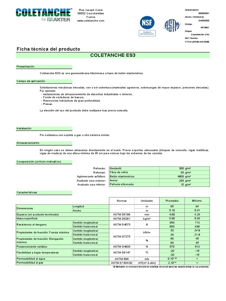 Coletanche-Es3 Astm Si Es PDF | PDF | Materiales