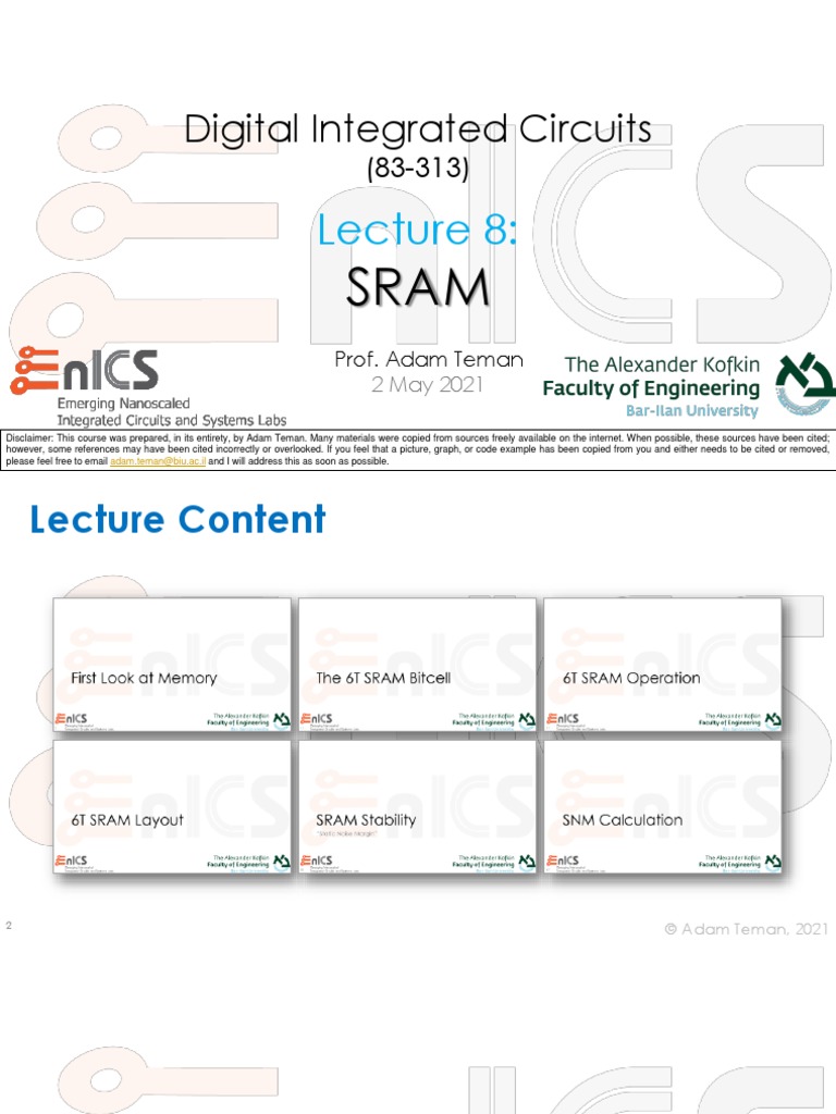 Lecture 8 SRAM 2021 | PDF | Computer Memory | Read Only Memory